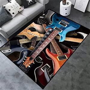 magic guitar music rug 3x5ft rock music rug for living room living room decoration flannel fluffy bedroom large area rug indoor retro floor rug suitable for living room, kitchen, hallway, etc.