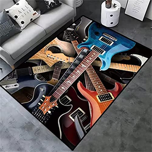 Magic Guitar Music Rug 3x5ft Rock Music Rug For Living Room Living Room Decoration Flannel Fluffy Bedroom Large Area Rug Indoor Retro Floor Rug Suitable for Living Room, Kitchen, Hallway, Etc.