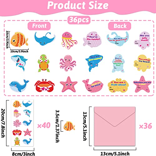 Tevxj 36 Sets Valentine's Day Gift Cards with Cute Animal Bookmarks for Kids Valentine’s Party Favor Stickers School Classroom Exchange Supplies