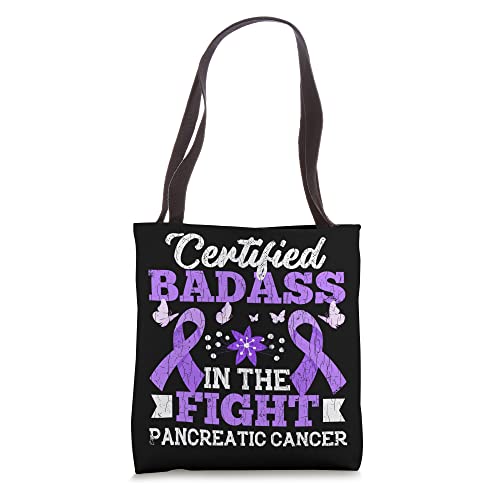 Fight Against Pancreatic Cancer Awareness Purple Graphic Tote Bag