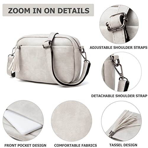 myfriday Lightweight Medium Crossbody Bag for Women, Camera Shoulder Purses Pocketbooks with Tassel and Triple Zipper Pocket Grey