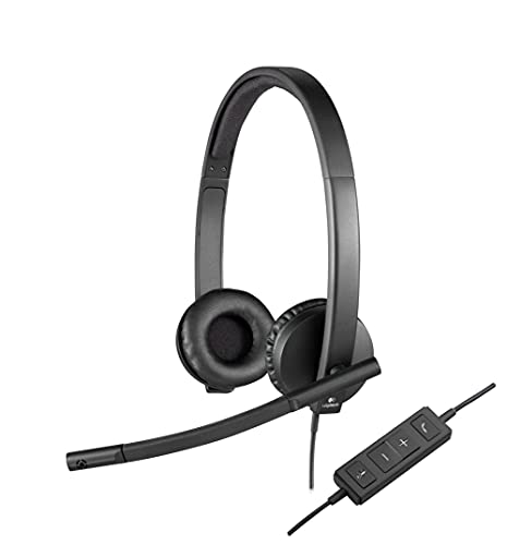 Logitech H570e Wired Headset, Stereo Headphones with Noise-Cancelling Microphone, USB, in-Line Controls with Mute Button, Indicator LED, PC/Mac/Laptop - Black