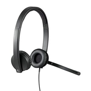 Logitech H570e Wired Headset, Stereo Headphones with Noise-Cancelling Microphone, USB, in-Line Controls with Mute Button, Indicator LED, PC/Mac/Laptop - Black