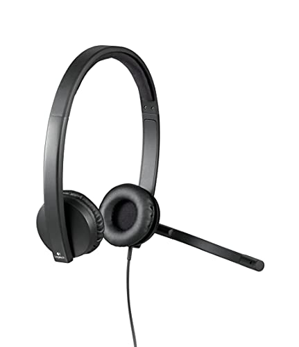 Logitech H570e Wired Headset, Stereo Headphones with Noise-Cancelling Microphone, USB, in-Line Controls with Mute Button, Indicator LED, PC/Mac/Laptop - Black