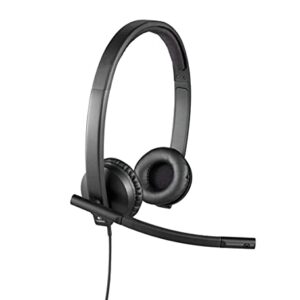 Logitech H570e Wired Headset, Stereo Headphones with Noise-Cancelling Microphone, USB, in-Line Controls with Mute Button, Indicator LED, PC/Mac/Laptop - Black