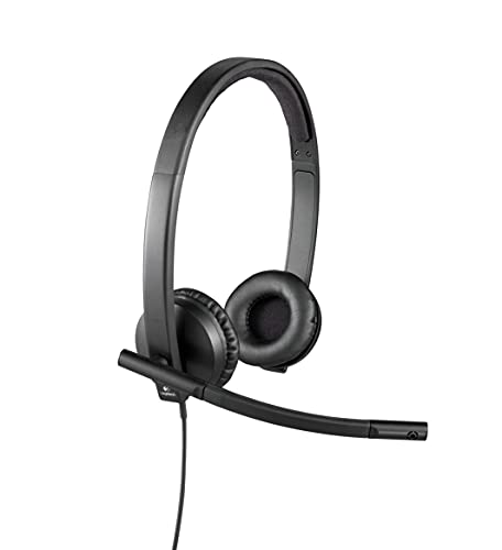 Logitech H570e Wired Headset, Stereo Headphones with Noise-Cancelling Microphone, USB, in-Line Controls with Mute Button, Indicator LED, PC/Mac/Laptop - Black