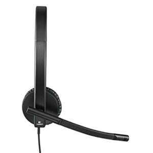 Logitech H570e Wired Headset, Stereo Headphones with Noise-Cancelling Microphone, USB, in-Line Controls with Mute Button, Indicator LED, PC/Mac/Laptop - Black