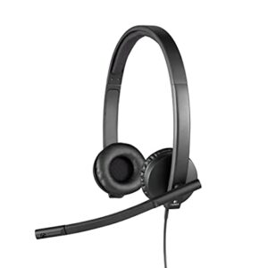 Logitech H570e Wired Headset, Stereo Headphones with Noise-Cancelling Microphone, USB, in-Line Controls with Mute Button, Indicator LED, PC/Mac/Laptop - Black