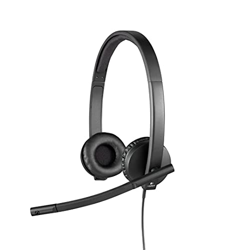 Logitech H570e Wired Headset, Stereo Headphones with Noise-Cancelling Microphone, USB, in-Line Controls with Mute Button, Indicator LED, PC/Mac/Laptop - Black