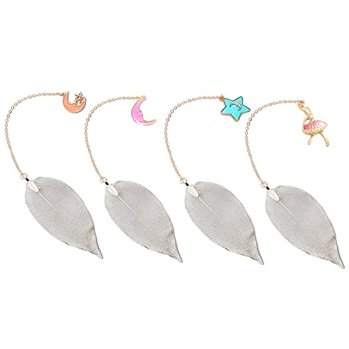 ARFUKA Bookmarks Leaf Bookmarks Metal Leaf with Cute Pendant Reading Book Markers Gifts for Women, Kids, Teens Girls, Readers and Book Lovers Pack of 4