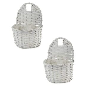 auldhome wicker wall pocket baskets (2-pack, white); hanging flower door baskets