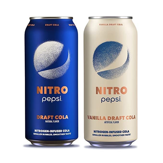 Pepsi Nitro, Draft Cola & Vanilla Draft Cola Variety Pack, 13.65oz Cans (4 Pack) with Munchie Box Coaster