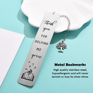 Teacher Gifts for Women Men, Teacher Graduation Gifts - Thank You for Helping Me Grow Appreciation Metal Bookmark Birthday Christmas Retirement Teacher Gifts from Students