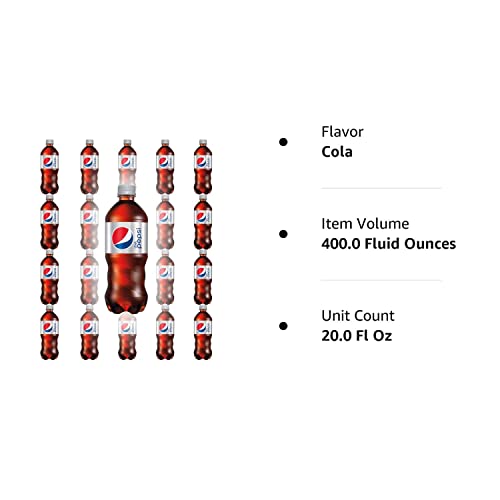 Diet Pepsi Soda, 20oz Bottle (Pack of 20, Total of 400 Fl Oz)