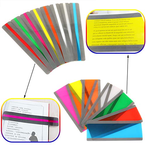 Lind Kitchen 16pcs Multi-Colored Guided Reading Strips Colored Overlays Highlighter Multipurpose Bookmark Strip for Children/Student/Teacher/Dyslexia People 8 Colors(Small + Large)