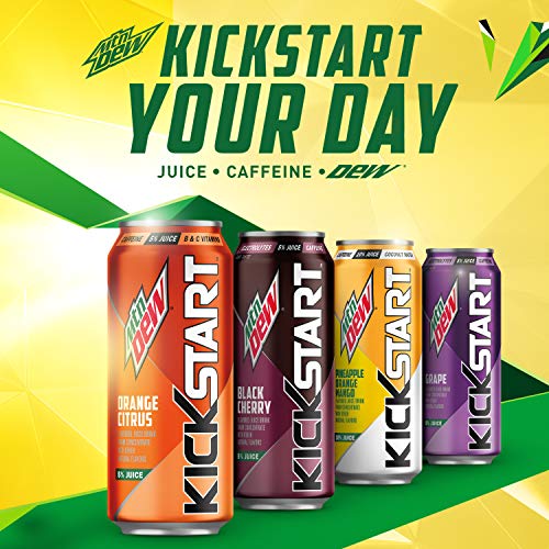 Mountain Dew Kickstart, Black Cherry, 92mg Caffeine, Vitamins B & C, 80 Calories, 5% Juice, 16 fl oz (12 Count)