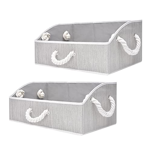 Storage Works Low Front Fabric Storage Bin w/Cotton Rope Handles, Ivory (30L), 2-Pack