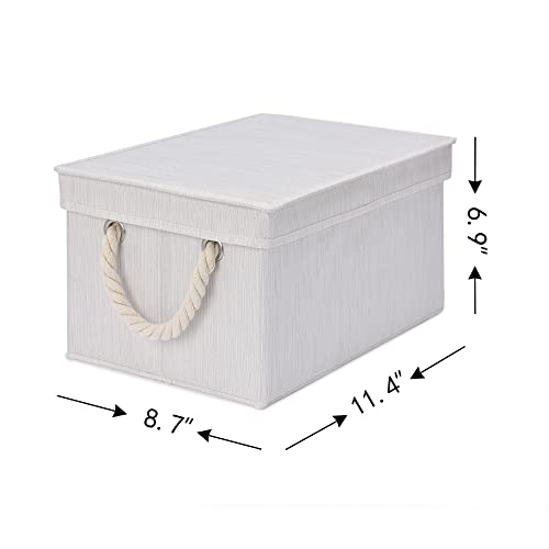 Storage Works Foldable Fabric Storage Bin w/Cotton Rope Handles & Lid, Ivory (11L), 2-Pack