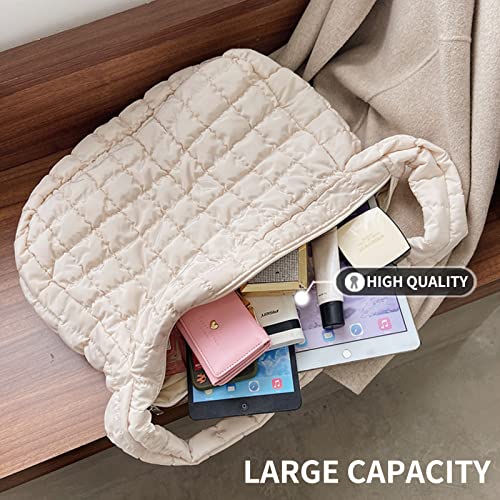 Women Puffer Bag Crossbody Bag Quilted Bags Luxury Shoulder Bag Tote Top Handle Bags Puffy Shoulder Bag for Autumn Winter (Black)