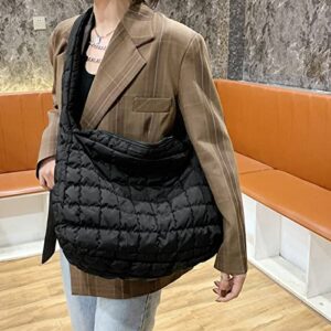 Women Puffer Bag Crossbody Bag Quilted Bags Luxury Shoulder Bag Tote Top Handle Bags Puffy Shoulder Bag for Autumn Winter (Black)