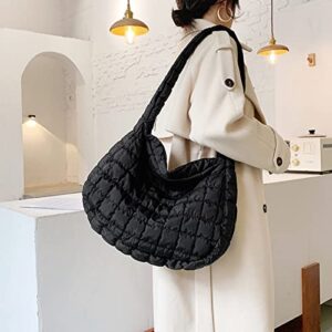 Women Puffer Bag Crossbody Bag Quilted Bags Luxury Shoulder Bag Tote Top Handle Bags Puffy Shoulder Bag for Autumn Winter (Black)