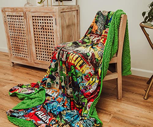 Marvel Incredible Hulk Comic Books Oversized Sherpa Throw Blanket | 8 Feet Long