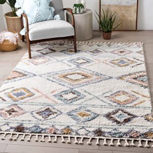 well woven anetta multi ivory tribal diamonds medallion retro shag area rug 9×13 (9’3″ x 12’6″)