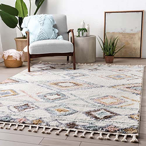 Well Woven Anetta Multi Ivory Tribal Diamonds Medallion Retro Shag Area Rug 9x13 (9'3" x 12'6")