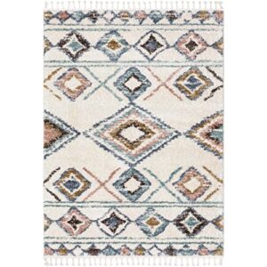 Well Woven Anetta Multi Ivory Tribal Diamonds Medallion Retro Shag Area Rug 9x13 (9'3" x 12'6")