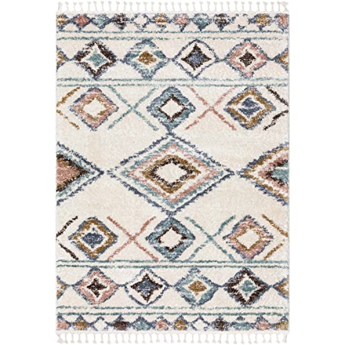 Well Woven Anetta Multi Ivory Tribal Diamonds Medallion Retro Shag Area Rug 9x13 (9'3" x 12'6")