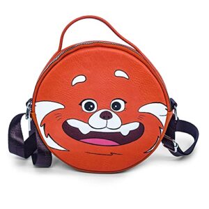 disney bag, cross body, round, pixar, turning red, red panda mei smiling face close up, vegan leather