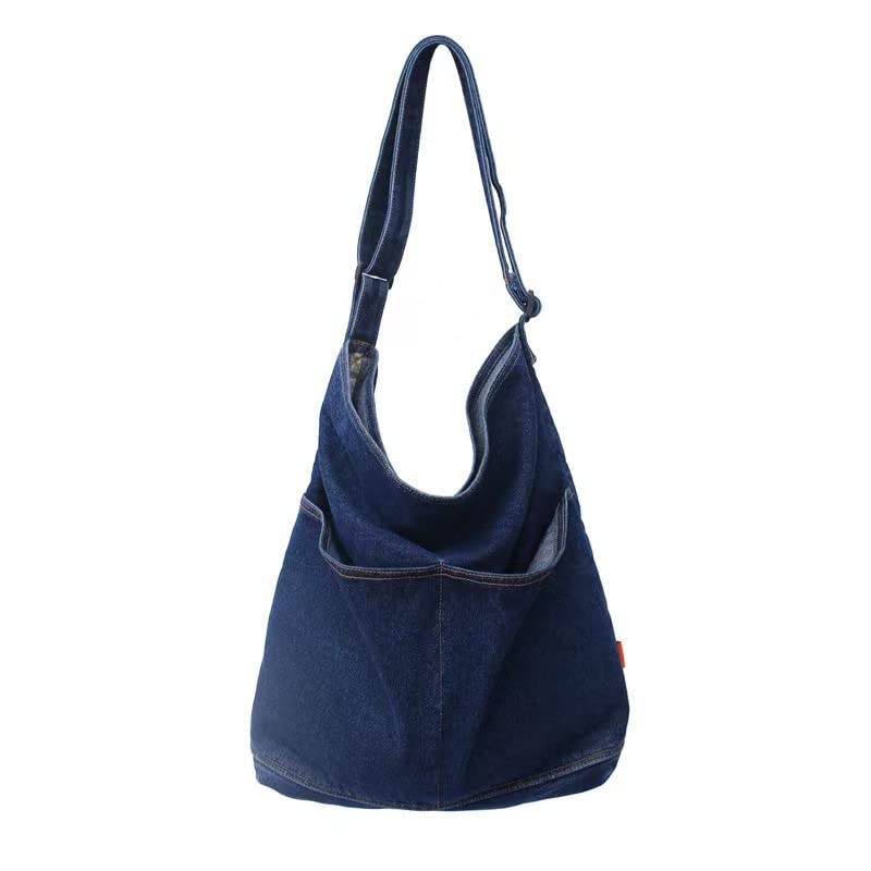 TRIYO Tote Bag for Women Denim Shoulder Bag For Teen Girls Casual Hobo Handbags Fashion Canvas BagsLarge Capacity Crossbody Bags Navy Blue