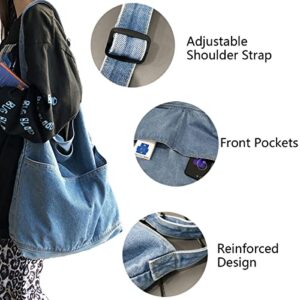 TRIYO Tote Bag for Women Denim Shoulder Bag For Teen Girls Casual Hobo Handbags Fashion Canvas BagsLarge Capacity Crossbody Bags Navy Blue