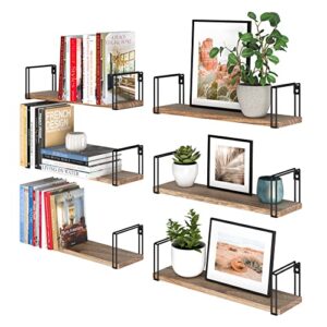 wallniture avila floating shelves, wall bookshelf living room decor shelves for wall storage, kitchen organization home office decor dvd storage burnt, set of 6