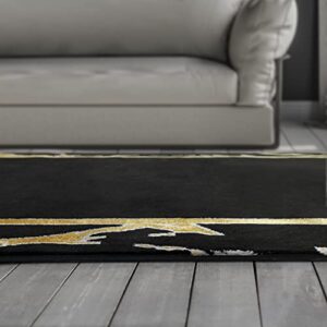 Antep Rugs Babil Gold 6x9 Marble Bordered Modern Geometric Indoor Area Rug (Black, 6'7" x 9')