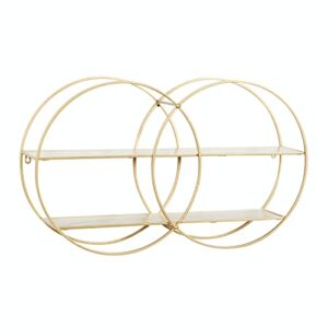 cosmoliving by cosmopolitan metal round 2 shelf wall shelf, 30″ x 6″ x 18″, gold