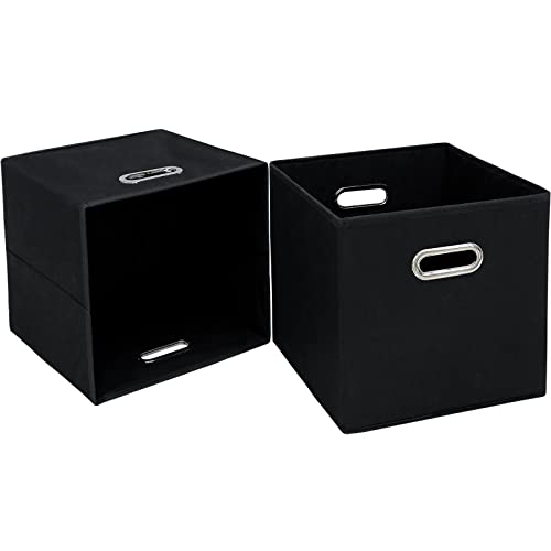 STOREONE Fabric Storage Bins Cubes Baskets Organizers-(11X11X11) with Dual Handles for Shelf Closet, Bedroom Drawers Containers , Foldable Set of 2 (Black)