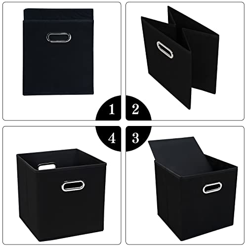 STOREONE Fabric Storage Bins Cubes Baskets Organizers-(11X11X11) with Dual Handles for Shelf Closet, Bedroom Drawers Containers , Foldable Set of 2 (Black)