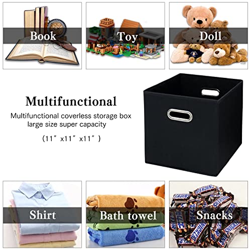 STOREONE Fabric Storage Bins Cubes Baskets Organizers-(11X11X11) with Dual Handles for Shelf Closet, Bedroom Drawers Containers , Foldable Set of 2 (Black)