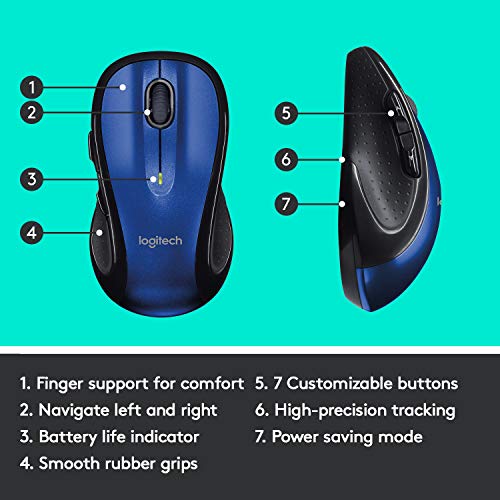 Logitech M510 Wireless Computer Mouse – Comfortable Shape with USB Unifying Receiver, with Back/Forward Buttons and Side-to-Side Scrolling, Blue