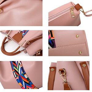 Women Fashion Handbags Large Capacity Color Contrast Bag Wallet Tote Bag Shoulder Bag Top Handle Satchel Purse Set 4pcs