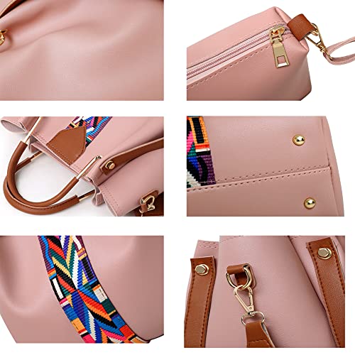 Women Fashion Handbags Large Capacity Color Contrast Bag Wallet Tote Bag Shoulder Bag Top Handle Satchel Purse Set 4pcs