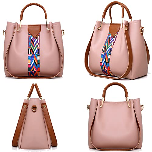 Women Fashion Handbags Large Capacity Color Contrast Bag Wallet Tote Bag Shoulder Bag Top Handle Satchel Purse Set 4pcs