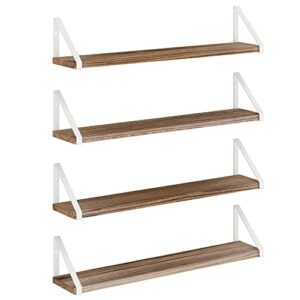 wallniture ponza floating shelves for wall 24″ bathroom storage, shelves for bedroom, book shelves for living room decor, burnt finish wood set of 4