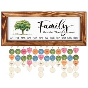 toarti family tree birthday plaque with tags(15.8”x6.3”), solid wood frame birthday hanging calendar, diy birthday reminder calendar tracker plaque mother’s day gift for mom/grandma