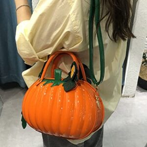 QZUnique Pumpkin Shoulder Bag 3D Glossy PU Purses Halloween Novelty Crossbody Bag holiday Party Gift Candy Bag