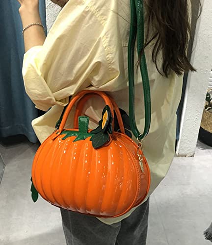 QZUnique Pumpkin Shoulder Bag 3D Glossy PU Purses Halloween Novelty Crossbody Bag holiday Party Gift Candy Bag