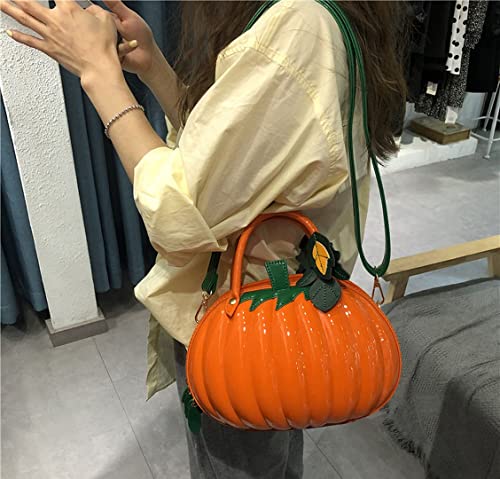 QZUnique Pumpkin Shoulder Bag 3D Glossy PU Purses Halloween Novelty Crossbody Bag holiday Party Gift Candy Bag