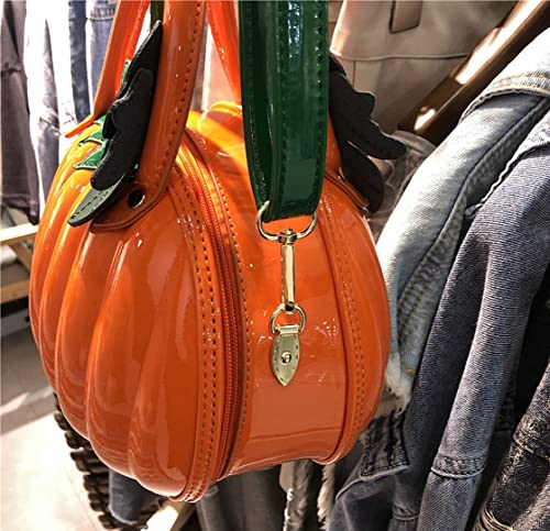 QZUnique Pumpkin Shoulder Bag 3D Glossy PU Purses Halloween Novelty Crossbody Bag holiday Party Gift Candy Bag