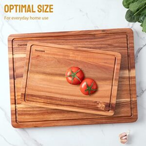 OAKSWARE Cutting Boards, Large Acacia Wooden Cutting Board for Kitchen, Edge Grain Reversible Wood Chopping Board with Juice Groove and Handles, Pre-Oiled Carving Tray for Meat & Cheese, Medium